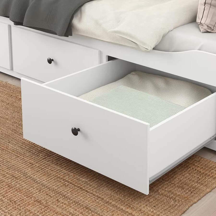 Ikea Hemnes Day Bed W 3 Drawers 2 Mattresses White Afjall Firm 80x200